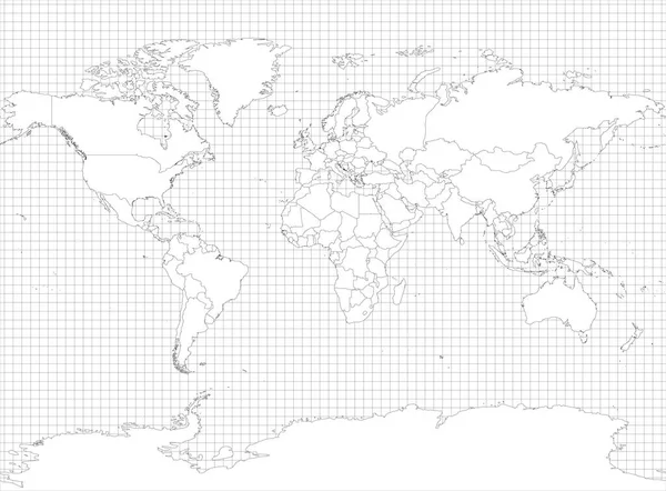 World map with country borders, thin white outline on black background ...