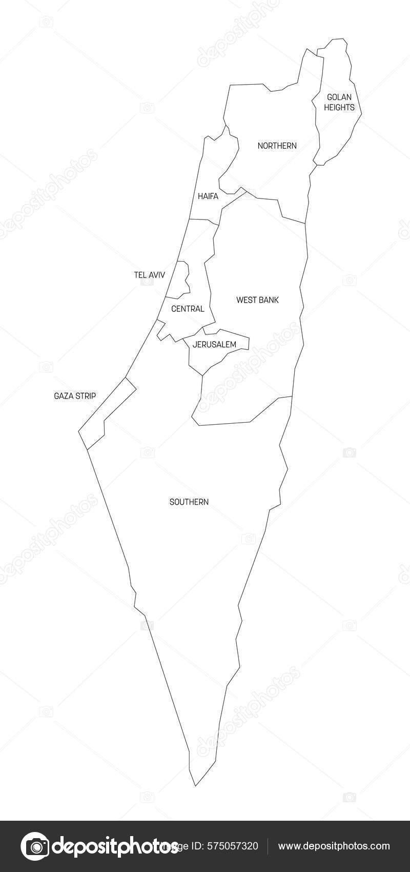 Mapa Político Esboço Preto Israel Divisões Administrativas Distritos ...