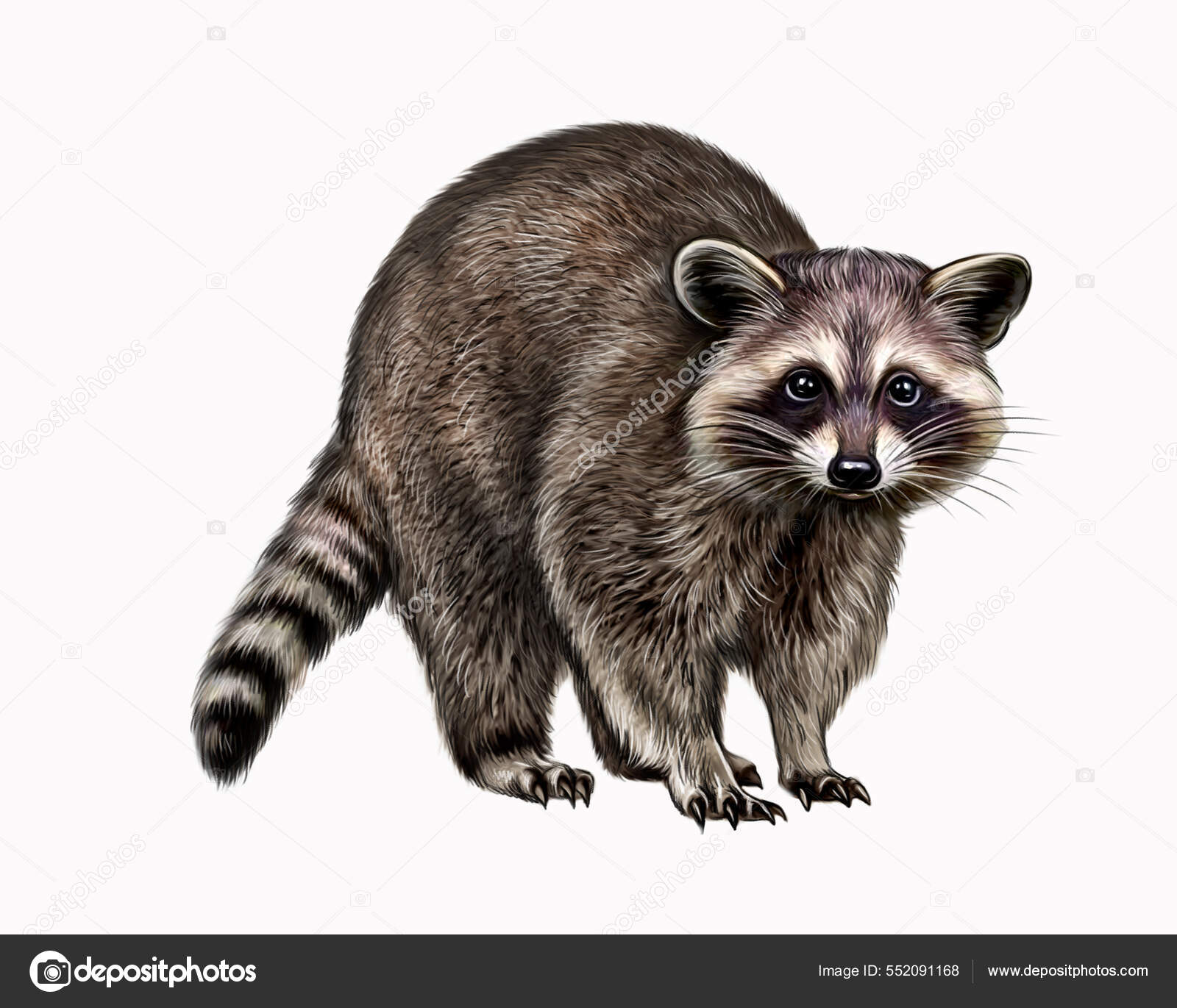 Mapache Procyon Dibujo Realista Ilustración Para Enciclopedia Animal ...