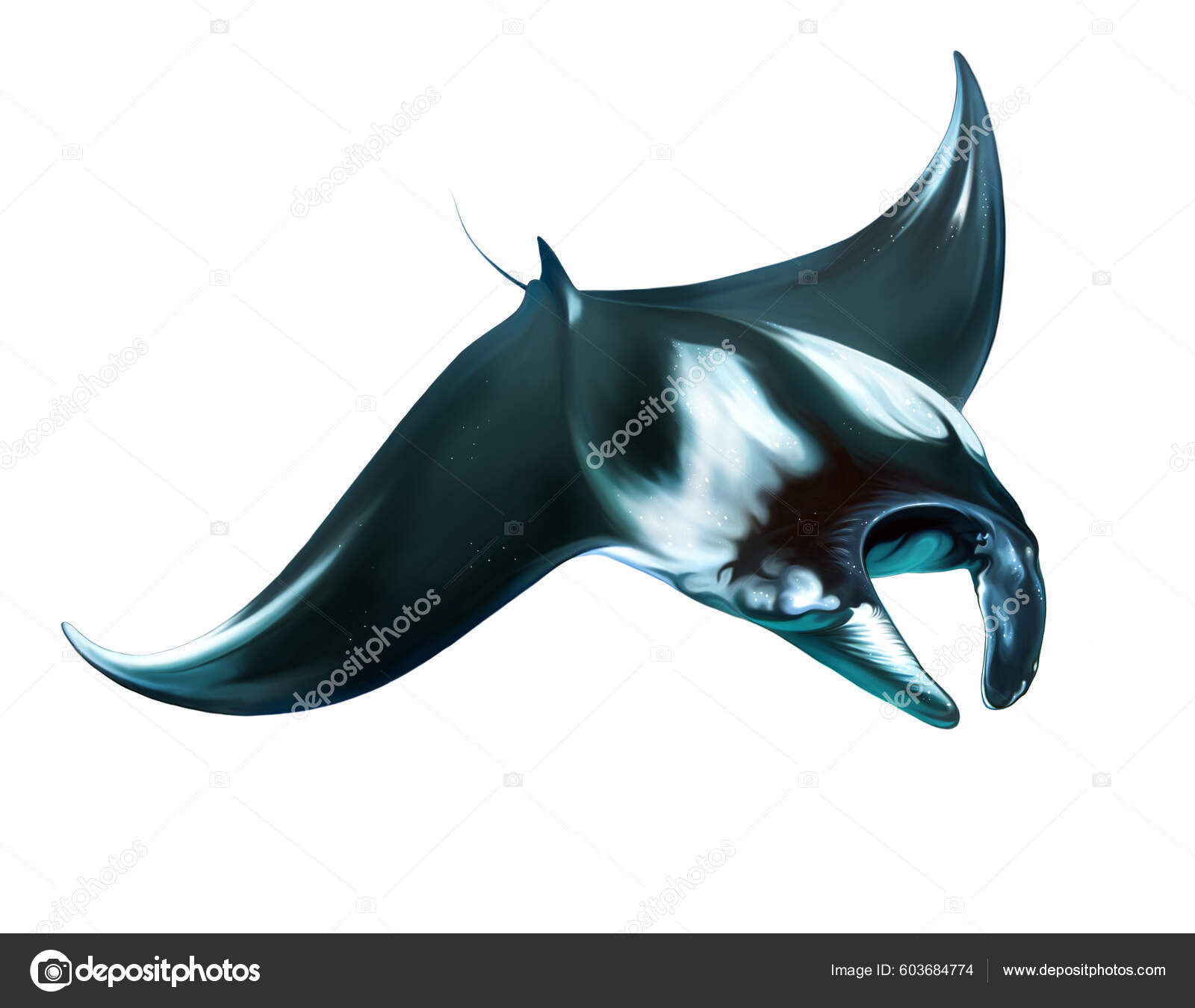 Manta Giant Sea Devil Mobula Birostris Realistic Drawing Illustration ...
