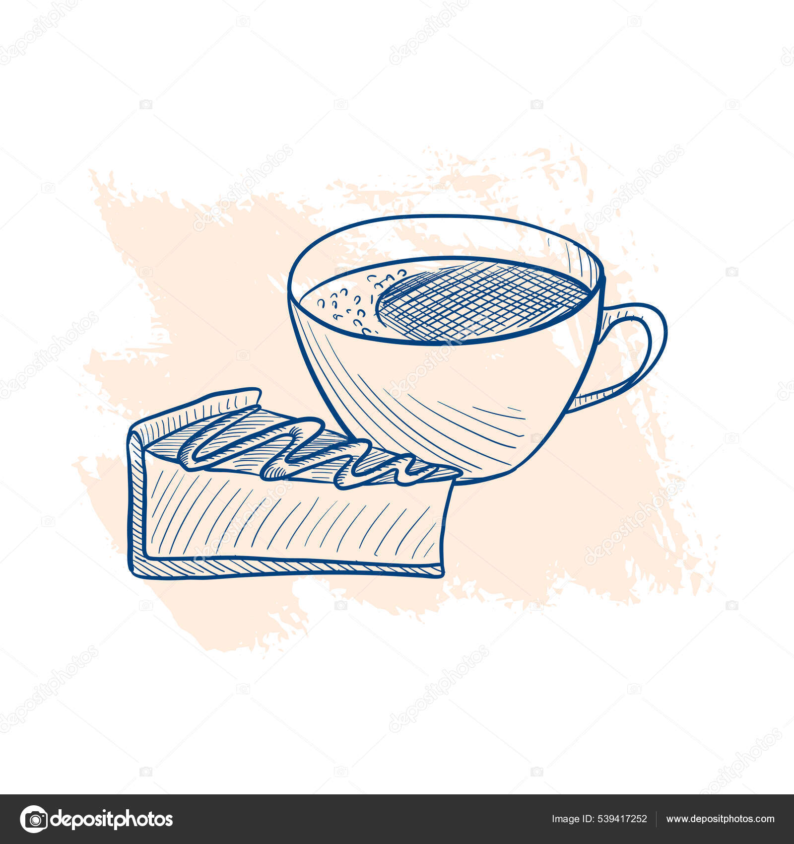 Vector drawing sketch of piece of cheesecake and cofee Stock Vector ...
