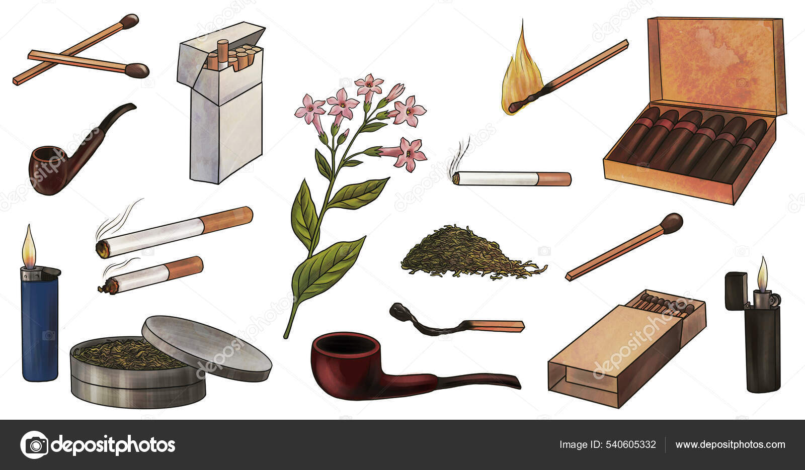 Drawing smoking set Stock Illustration by ©cat_arch_angel #540605332
