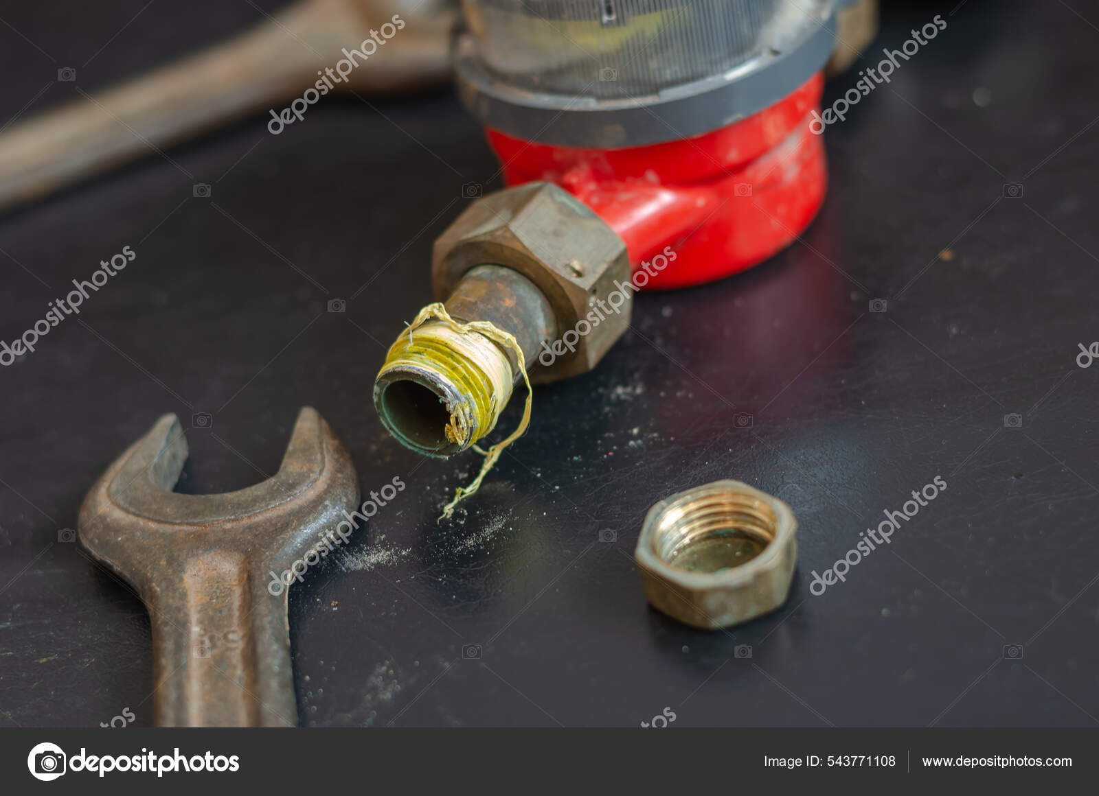 Dismantled Old Water Meter Wrenches Black Background Red Device Count ...
