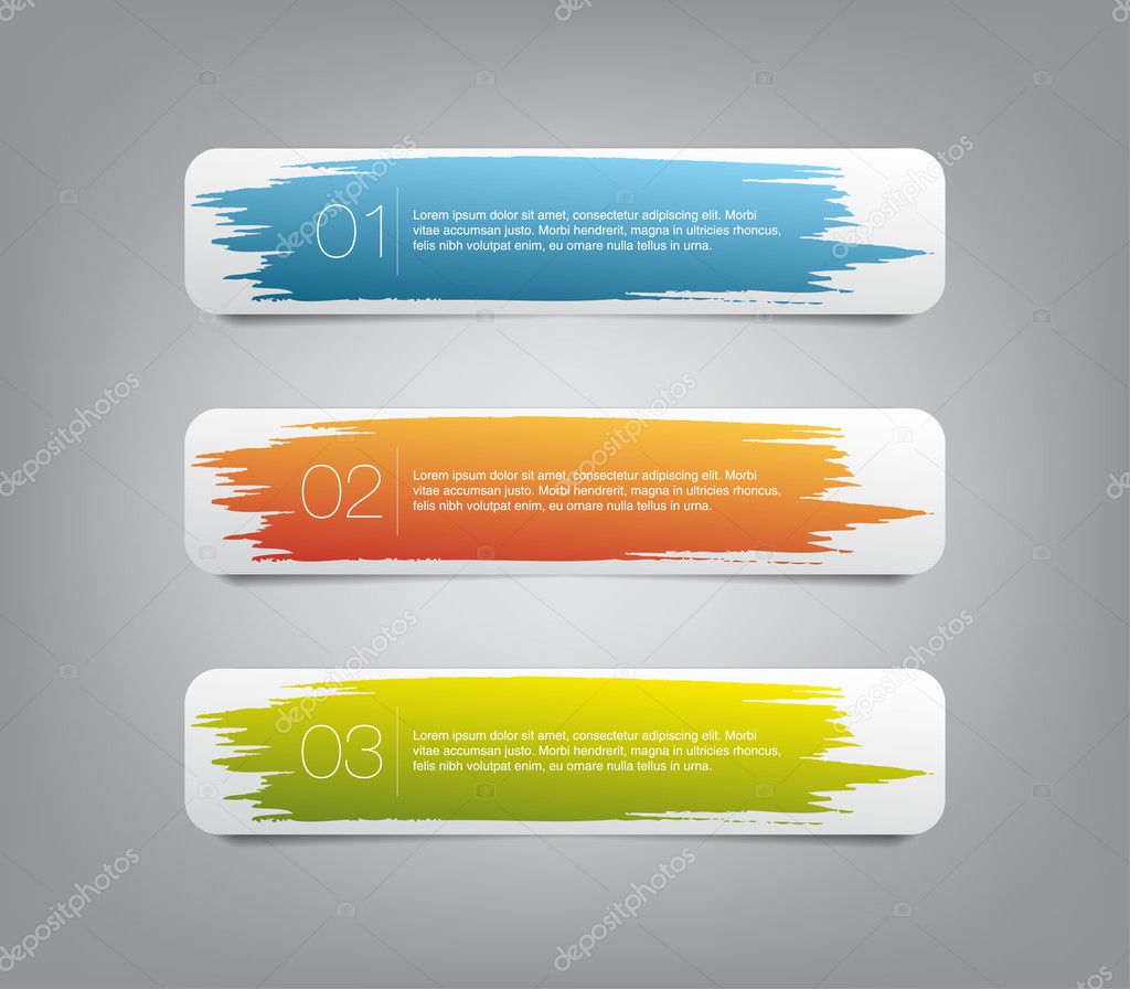 Three colorful vector stickers labels tags with a brush stroke hand ...