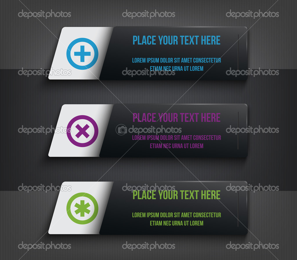 Set of three paper labels banners in black plastic pockets Stock Vector ...