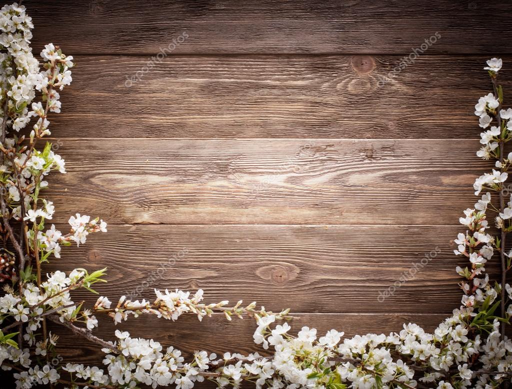 Flowers on wood texture background with copyspace Stock Photo by ...