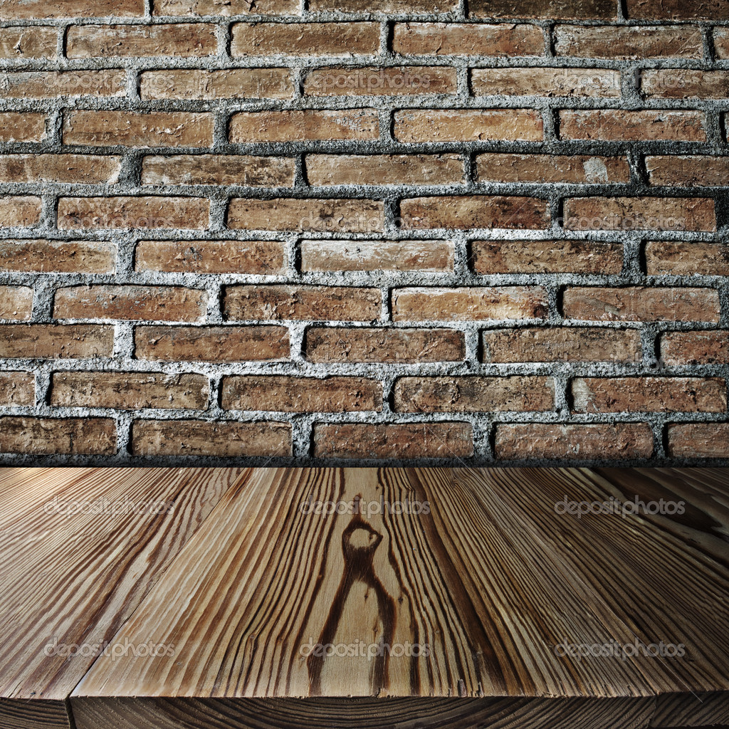 Wood floor with brick wall Stock Photo by ©somchaij 30230655