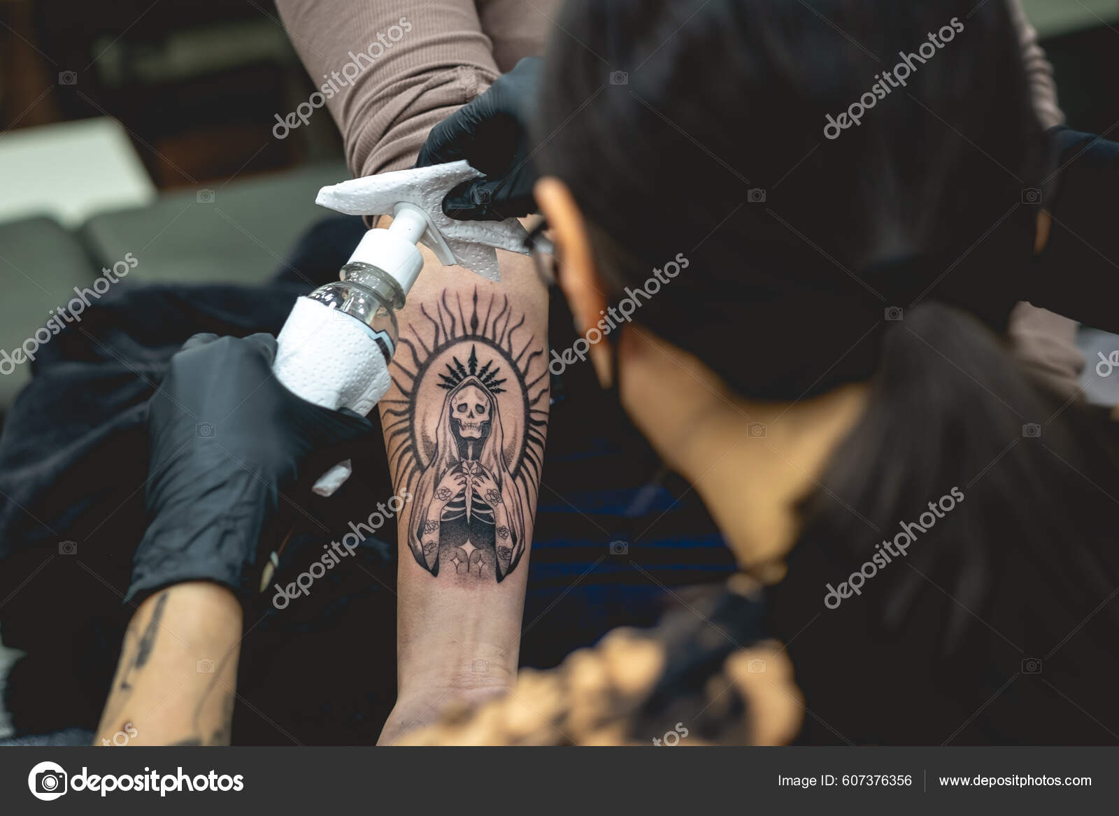 Detail Young Tattoo Artist Girl Glasses Mask Cleaning New Tattoo ... Detail Young Tattoo Artist Girl Glasses Mask Cleaning New Tattoo ...