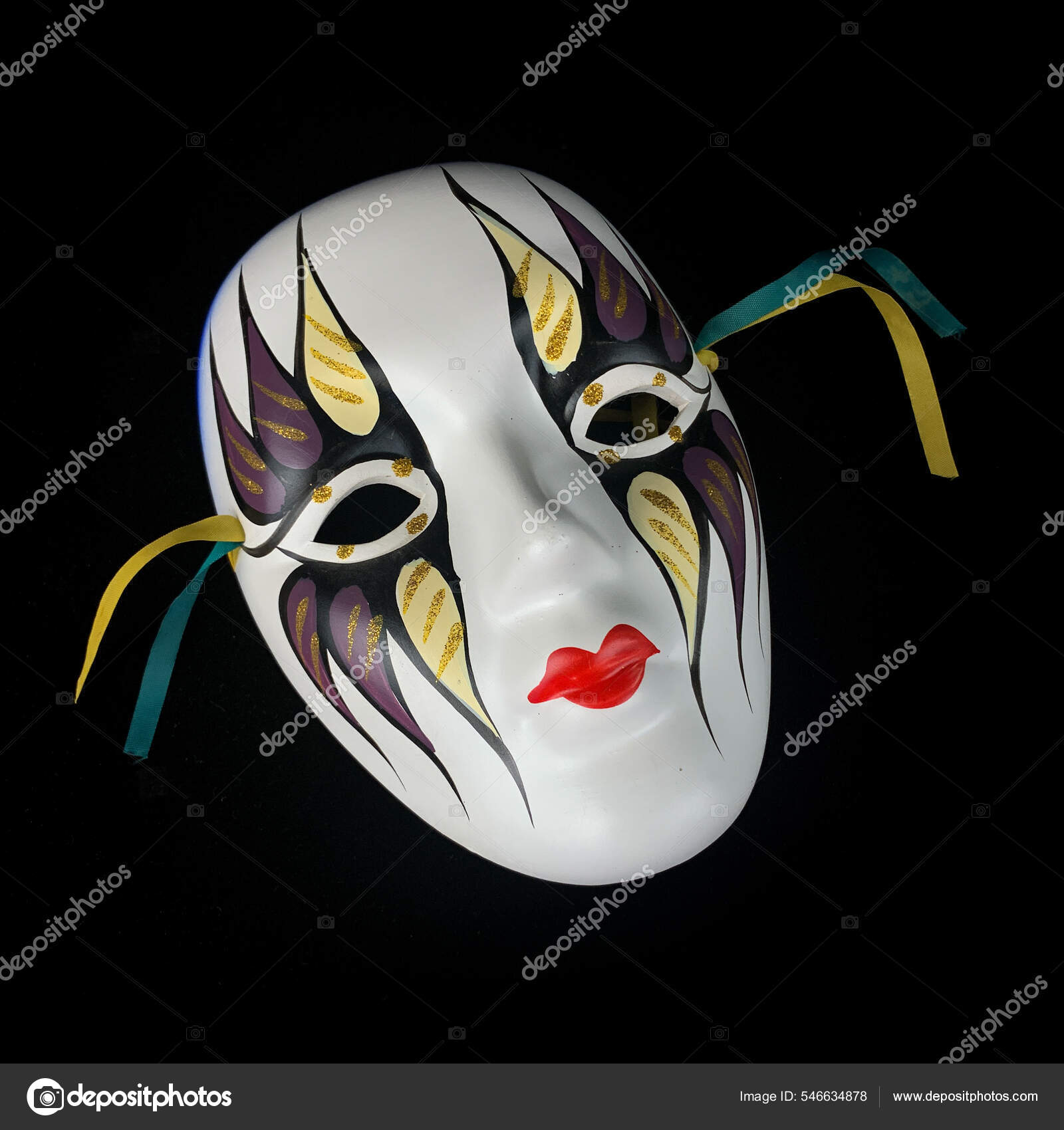 Venetian Retro Mask Isolated Black Background Carnival Antique Mask ...