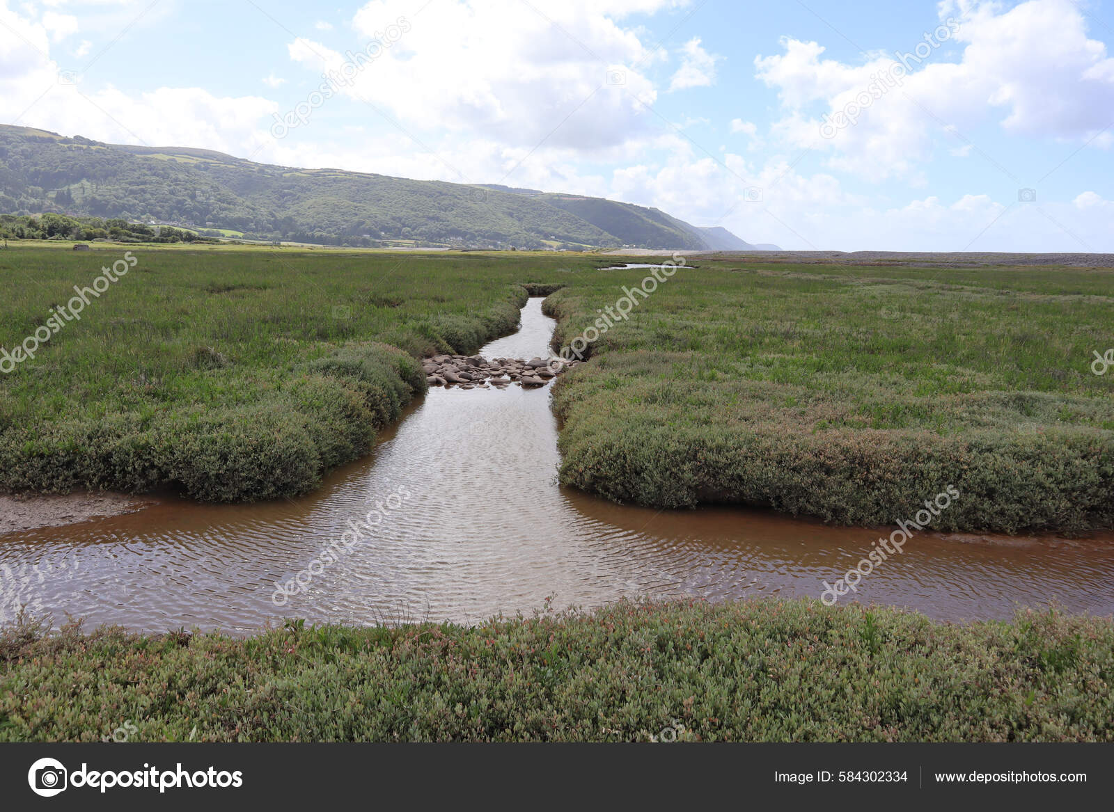 Drainage Ditch Porlock Salt Marsh Way Back Bossington Somerset England ...