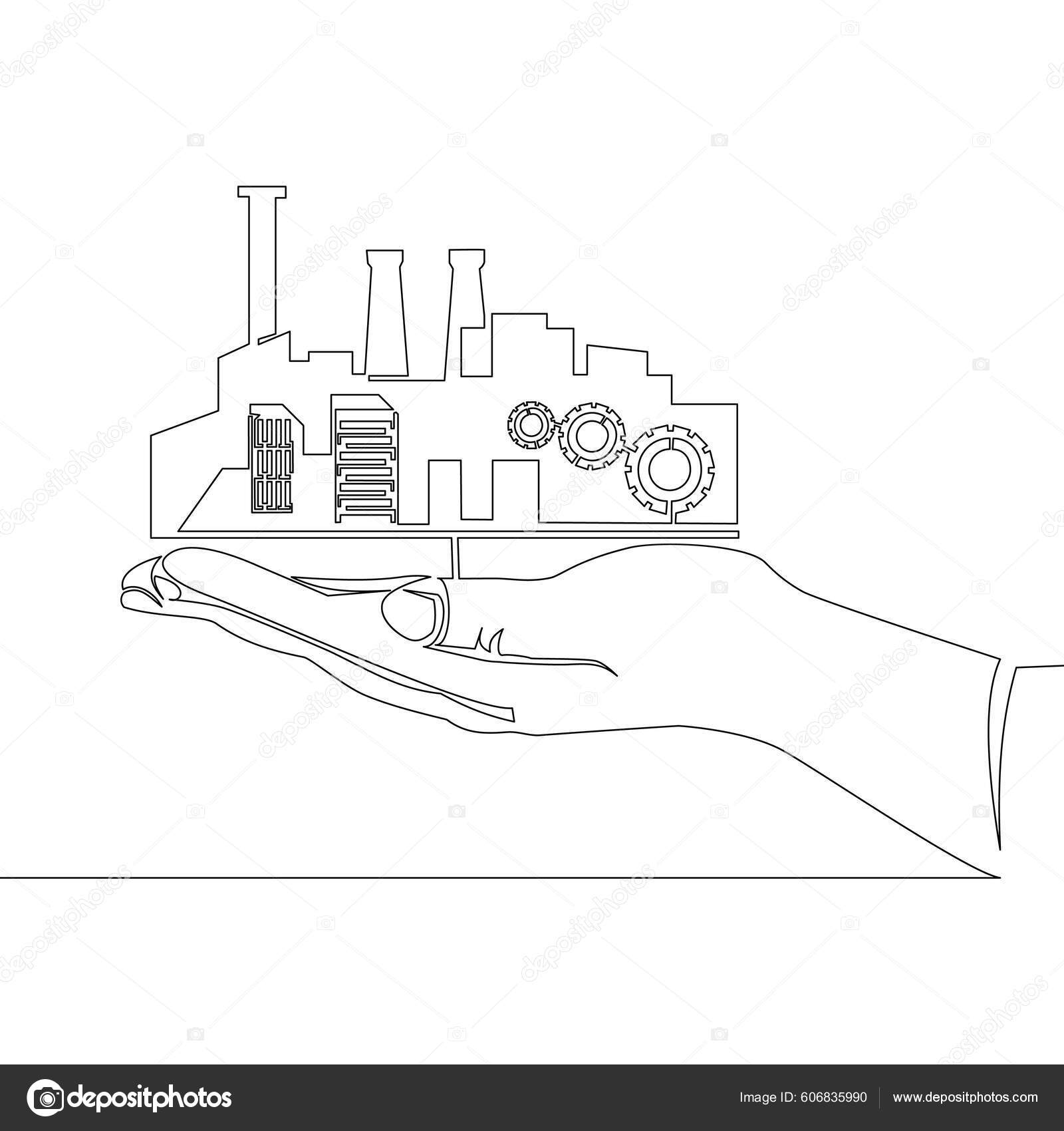 Folyamatos Egy Vonalas Rajz Kézi Hold Gyári Épület Erőmű Ikon Stock ...