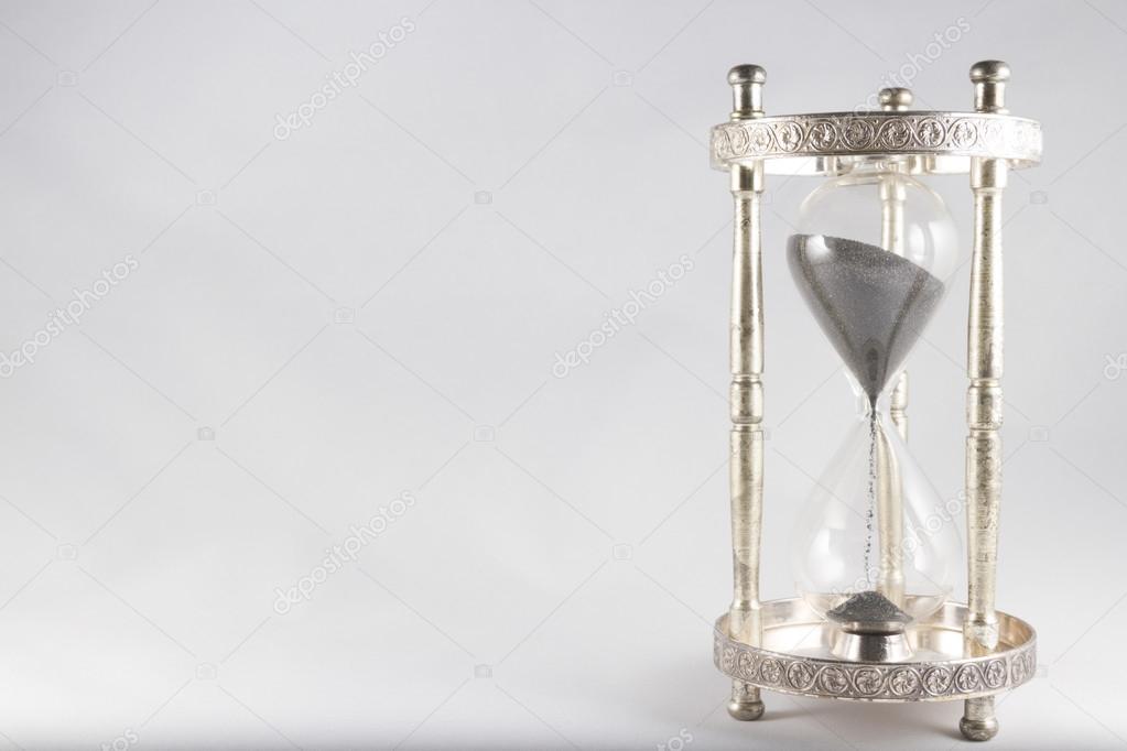Hourglass - old fashioned hourglass, black sand, full, right o Stock ...