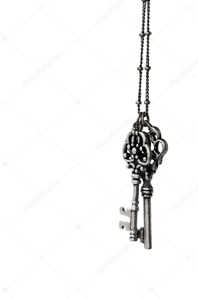 Ancient keys on a chain isolated on a white background Stock Photo by ...