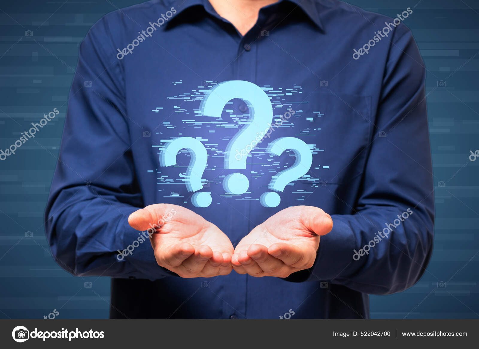 Close Businessman Hands Holding Glowing Question Marks Digital ...