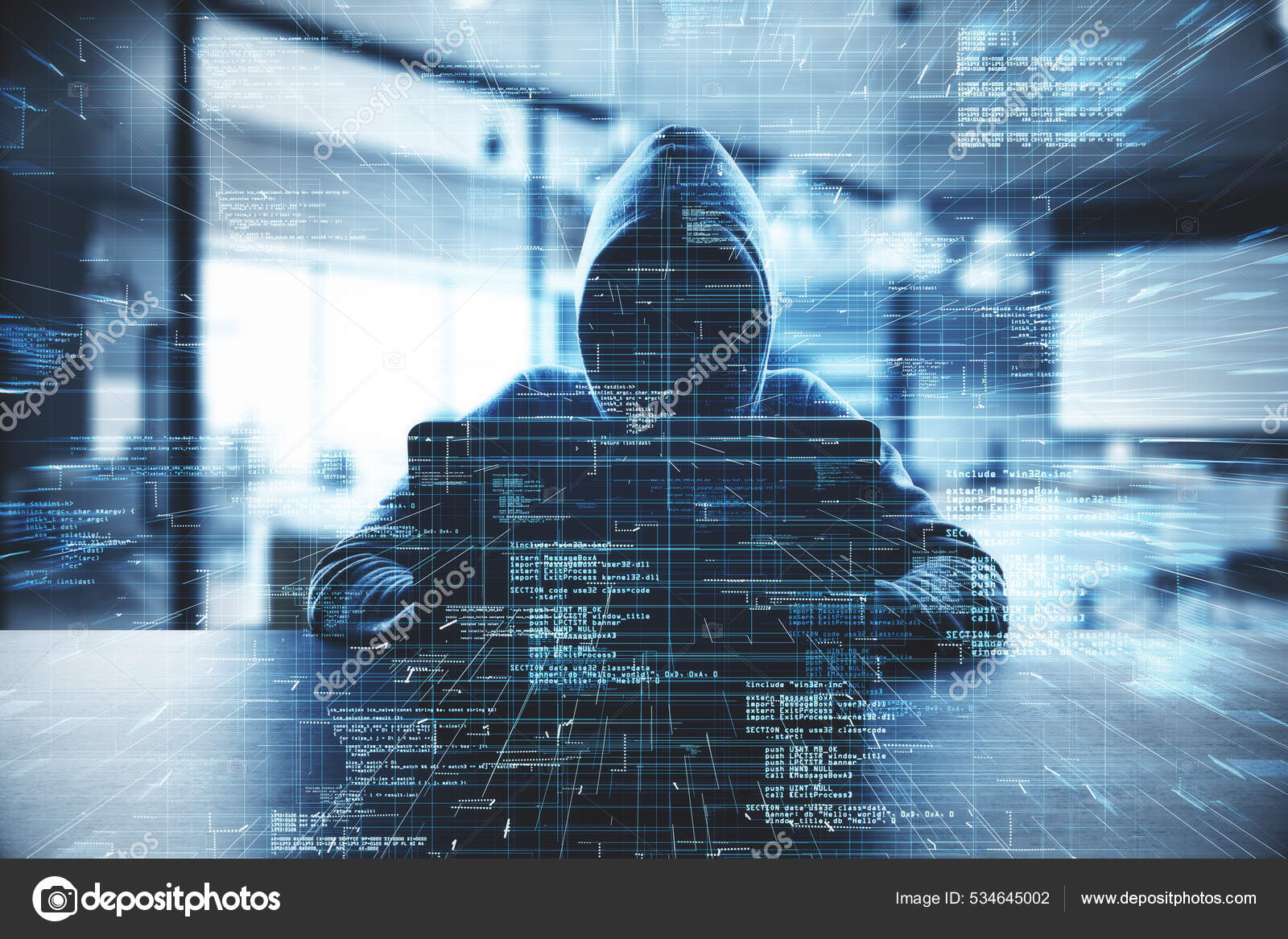 Hacker Desk Using Computer Creative Glowing Coding Big Data Interface Stock Photo by ©peshkov ...