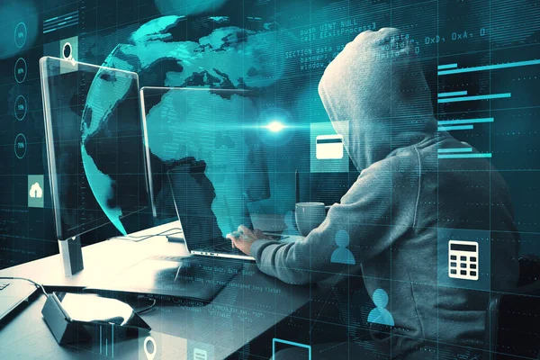 Hacker Desk Using Computer Creative Glowing Coding Big Data Interface Stock Photo by ©peshkov ...