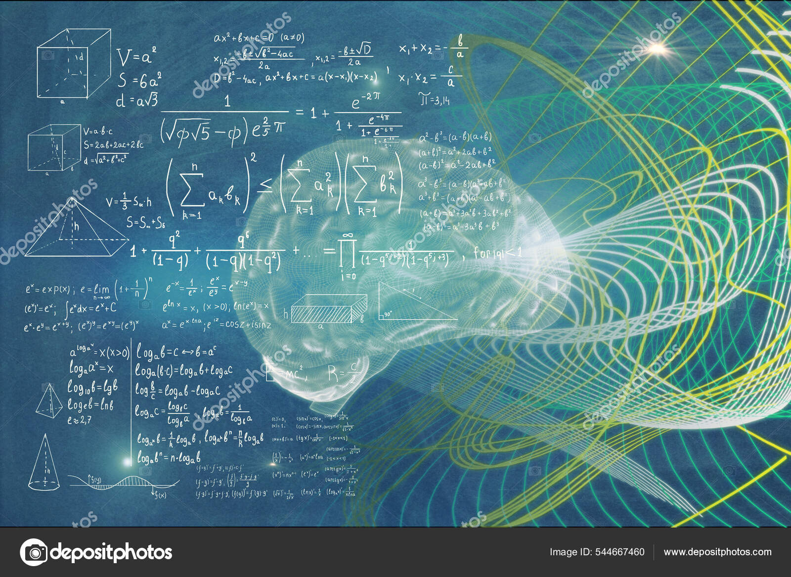 Abstract Blue Brain Background Mathematical Formulas Mind Concept ...