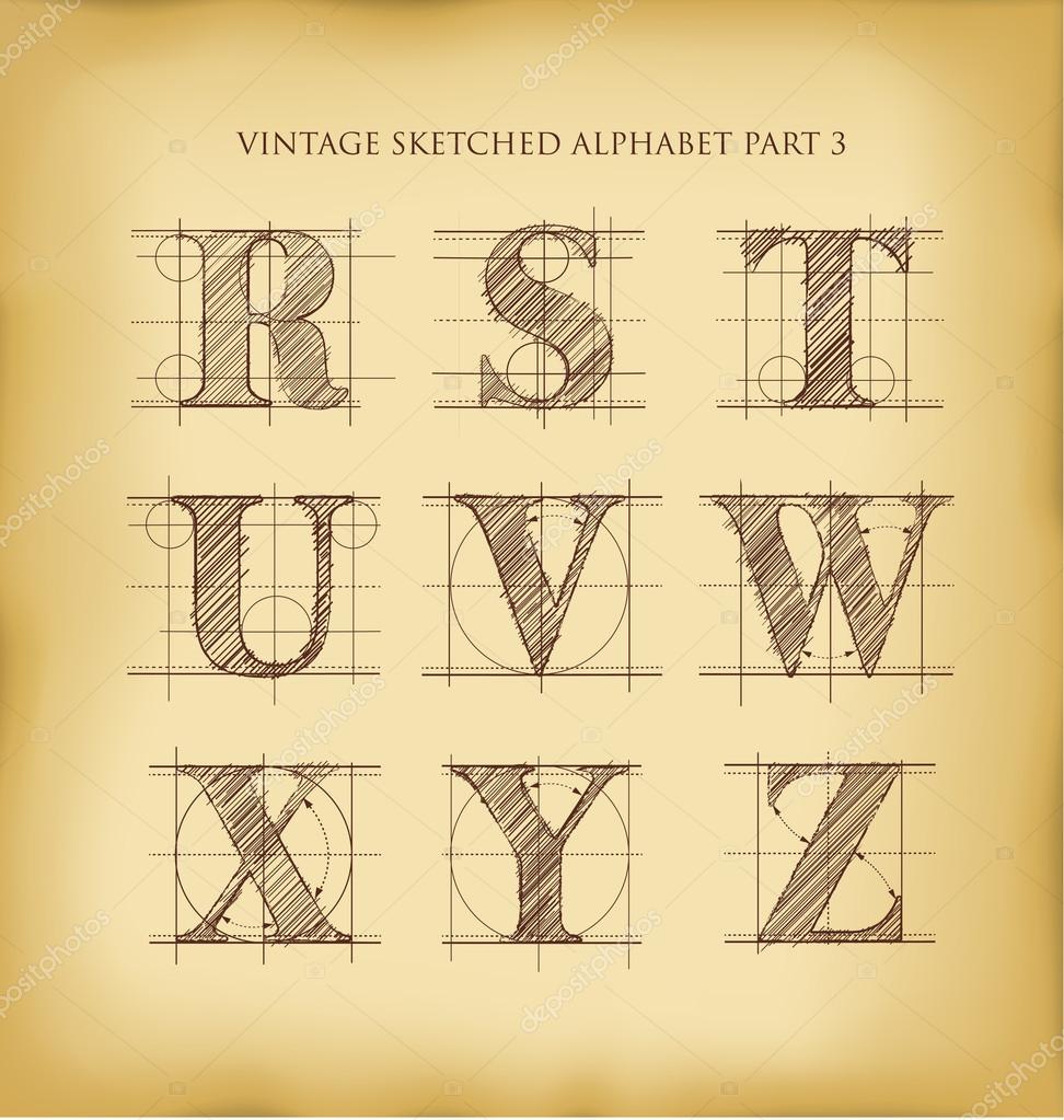 Vintage hand drawn alphabet Stock Vector Image by ©TeddyandMia #34339487