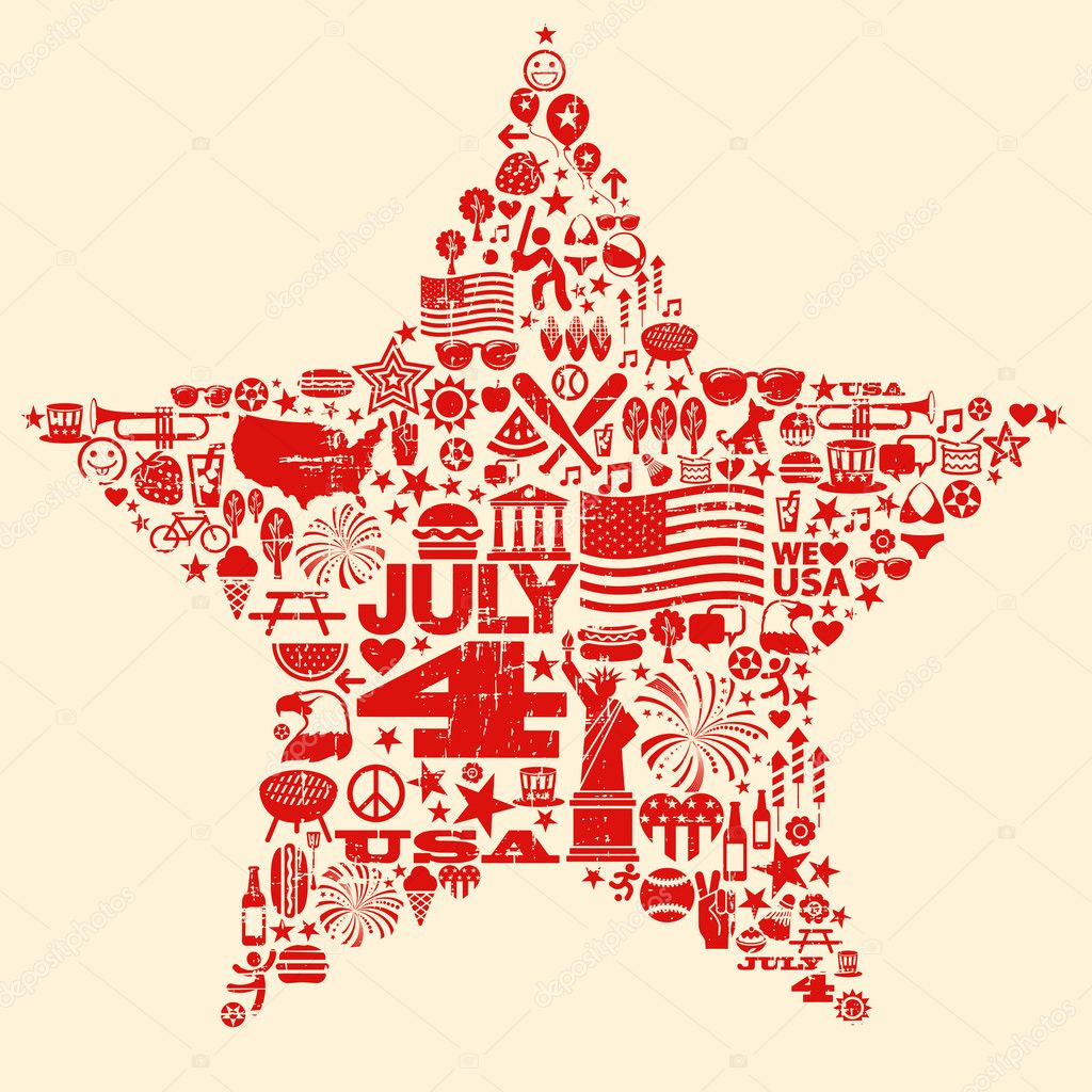 4th of July icons symbols collage T-shirt design Stock Vector Image by ...