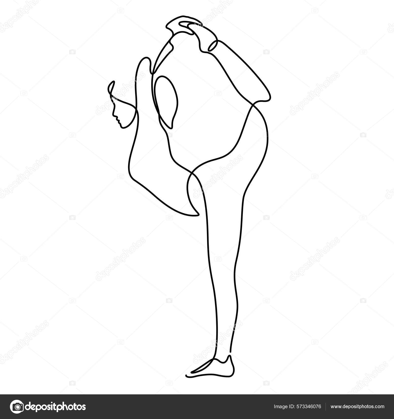Woman Yoga Pose Balancing Vector Illustration One Line Drawing ...