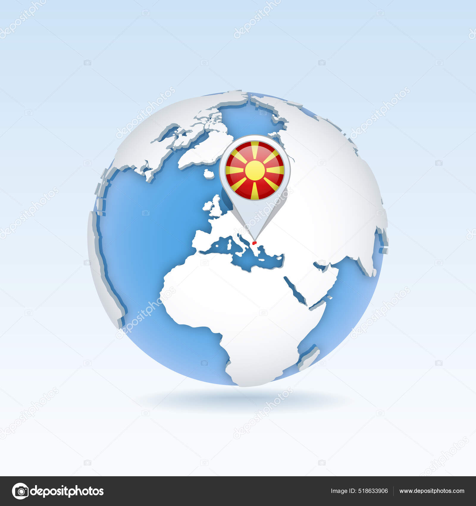 Macedonia Country Map Flag Located Globe World Map Vector Illustration ...