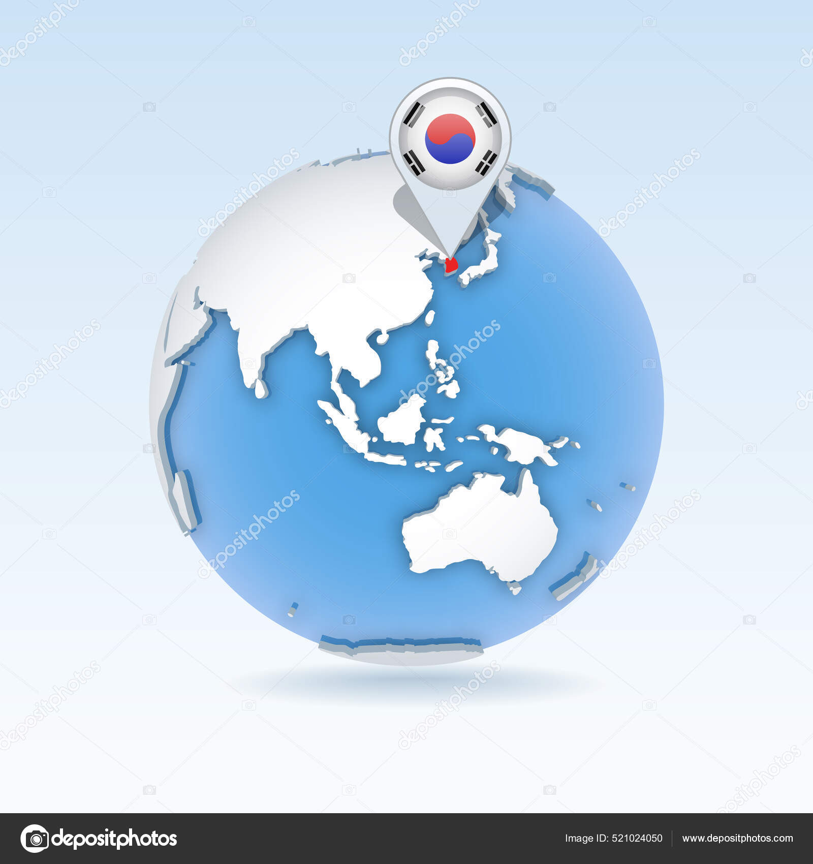 South Korea Country Map Flag Located Globe World Map Vector Stock ...