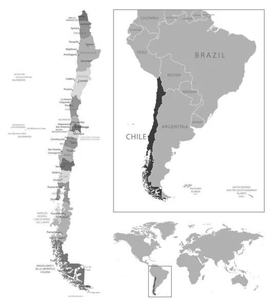 Chile Mapa Blanco Negro Detallado Contorno Regiones Del País ...