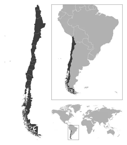 Chile Mapa Blanco Negro Detallado Contorno Regiones Del País ...