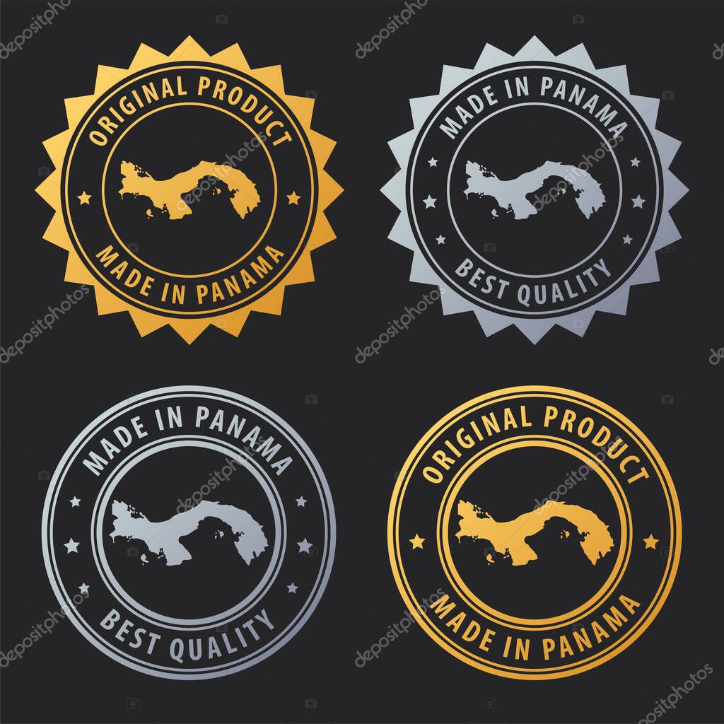 Hecho en Panamá - conjunto de sellos de oro y plata. La mejor calidad ...