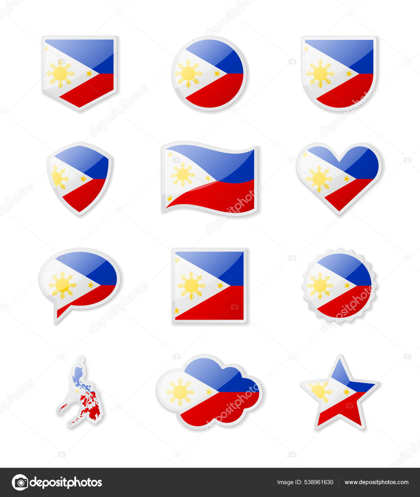 Philippines Set Country Flags Form Stickers Various Shapes Vector ...