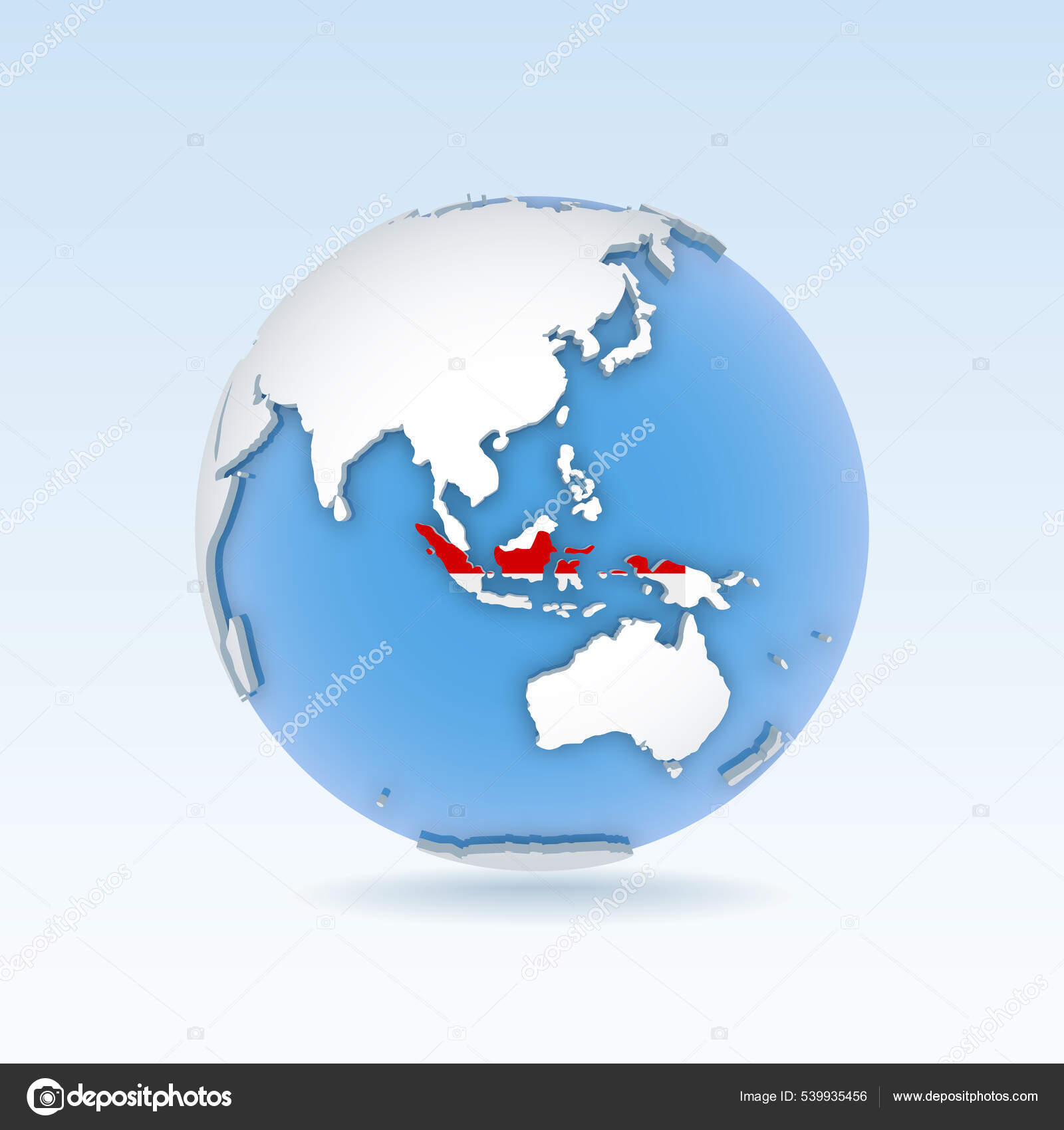 Indonesia Country Map Flag Located Globe World Map Vector Illustration ...