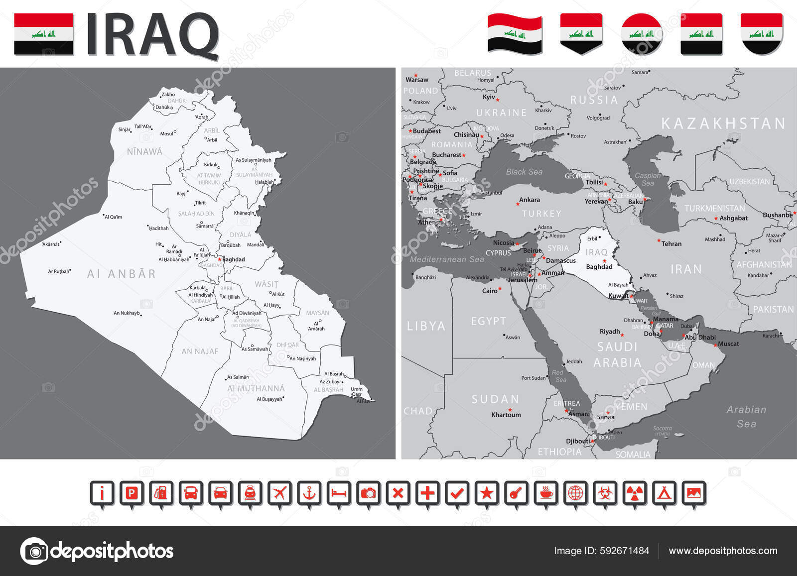 Iraque Mapa Conjunto Infográfico Vetores Ilustração Vetorial Vetor de ...