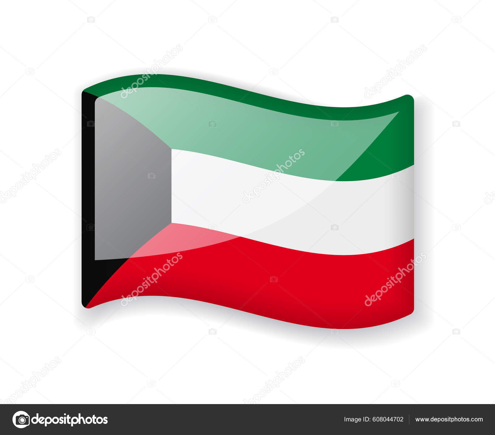 Kuwait Flag Wavy Flag Bright Glossy Icon Isolated White Background ...