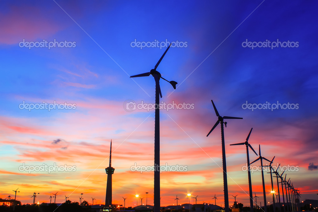 Wind turbine array silhouettes — Stock Photo © phrompas #31562011