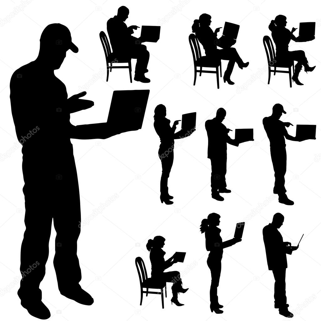 Vector silhouette of a people with a computer. Stock Vector by ...