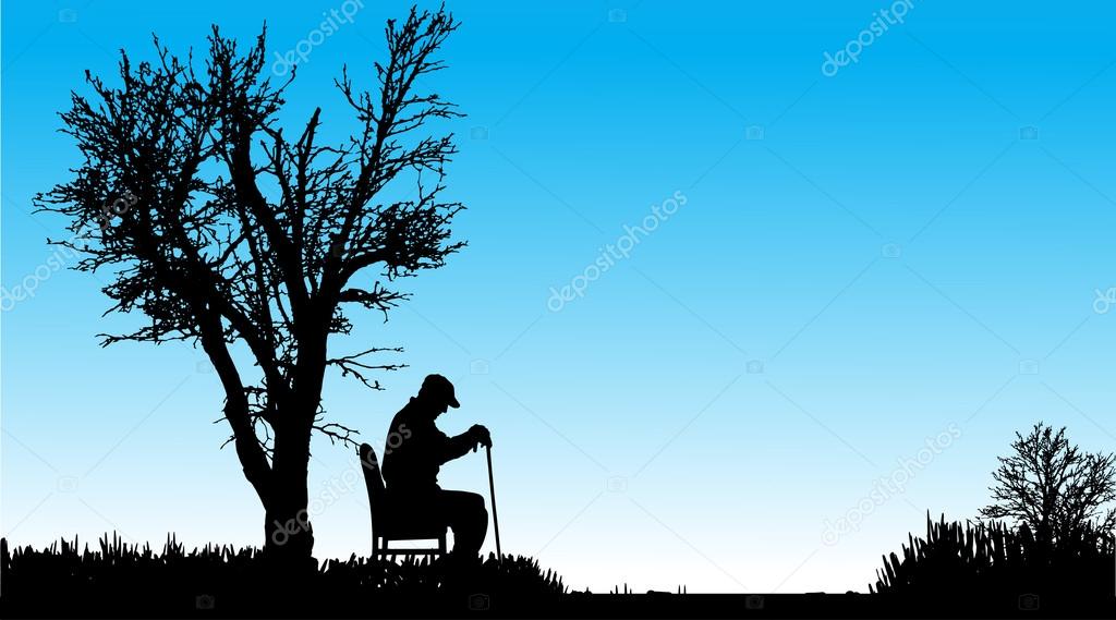 Drawing of a man sitting under a tree | Man sitting under tree — Stock ...