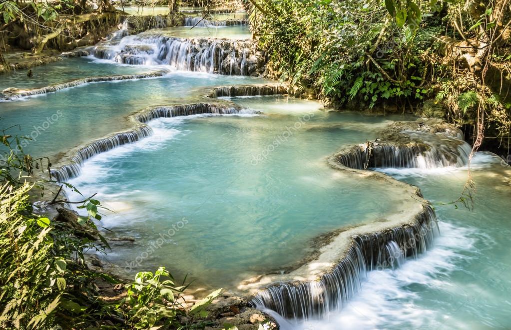 Kuang Si Falls - Waterfalls at Luang Prabang, Laos Stock Photo by ...
