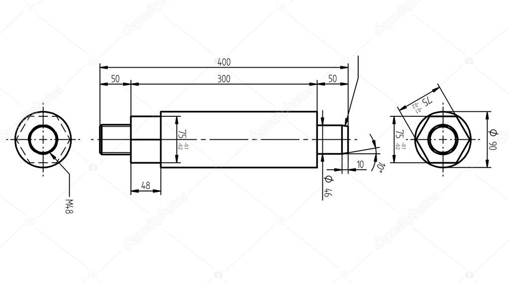 Engineering draft with sections and measures - Centering Pin Stock ...