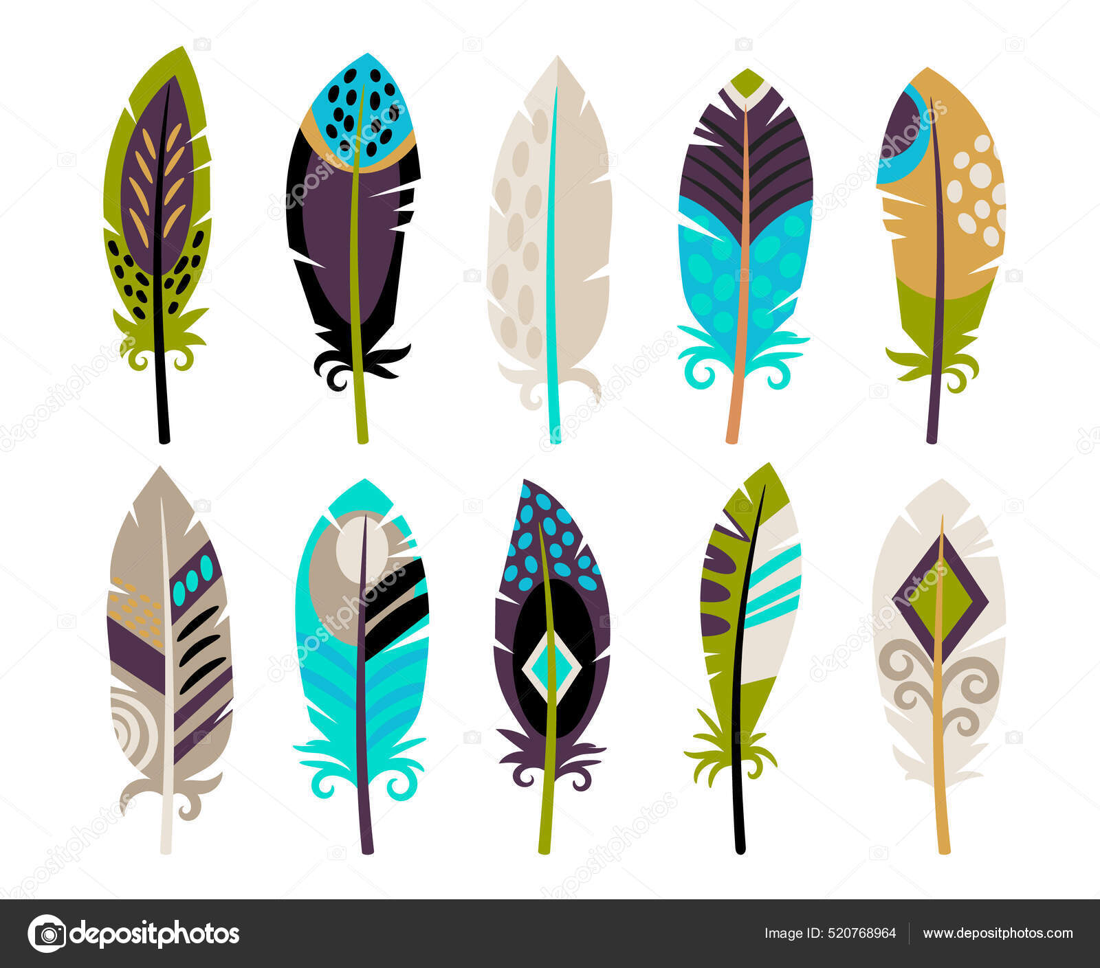 Beautiful Collection Colored Tribal Vector Feathers Stock Vector by ...