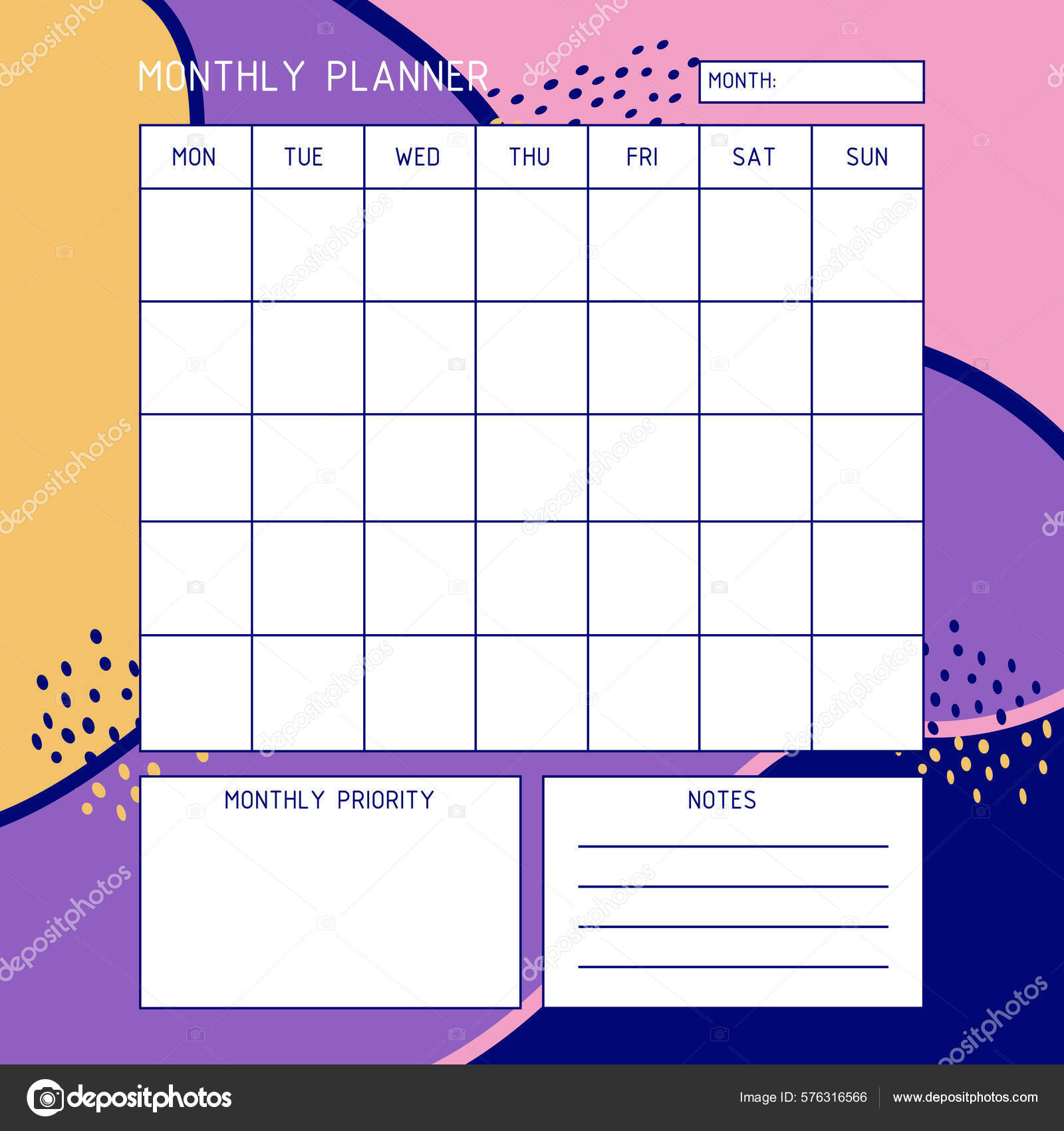 Monthly Planner Template Calendar Planner Month Organization Time ...
