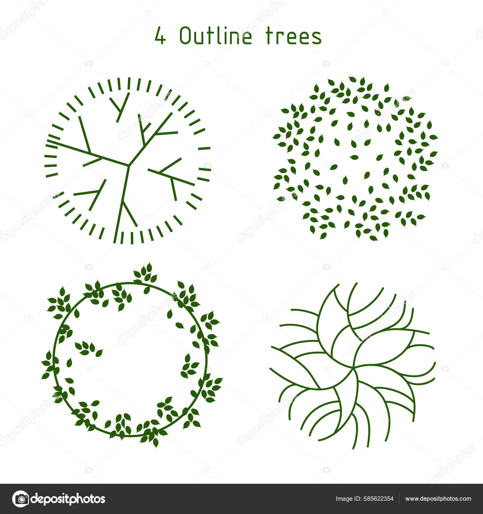 Tree Architectural Floor Plans Outline Various Trees Bushes Shrubs Top ...