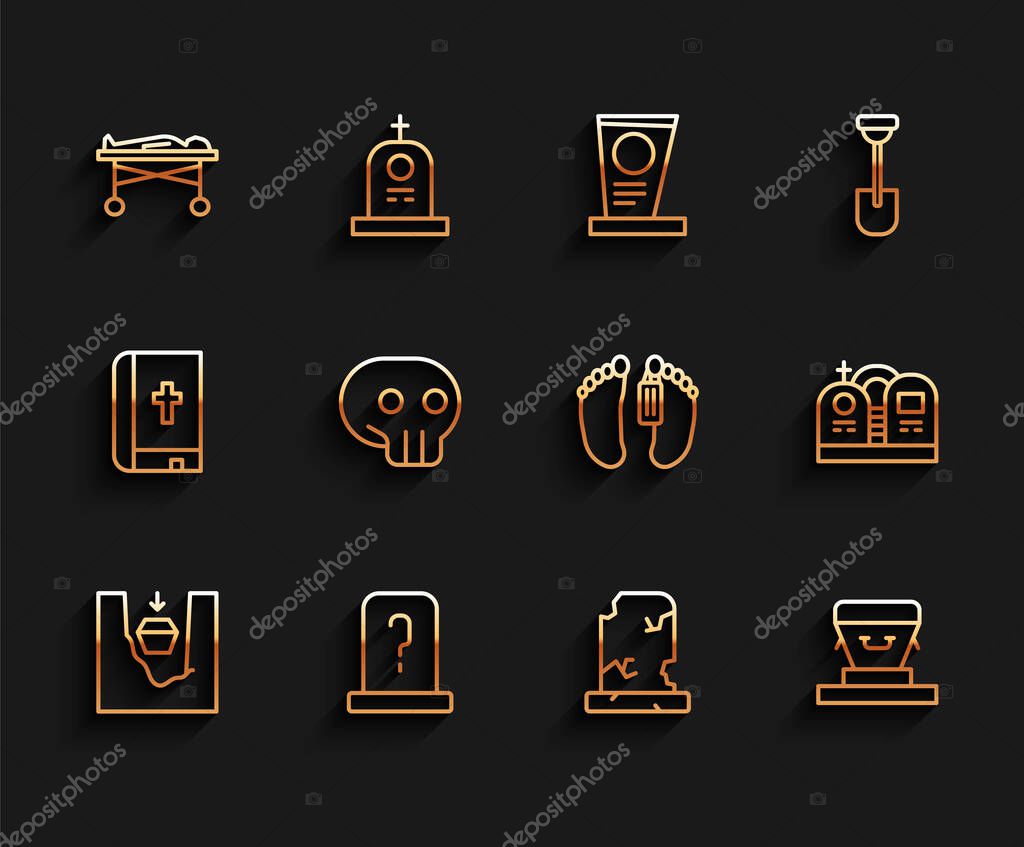 Fijar la línea de Coffin en la tumba, Tumba con lápida, Cadáver la ...