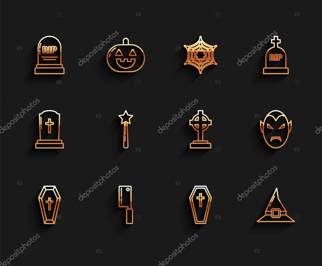 Set line Coffin con cruz cristiana, helicóptero de carne, lápida RIP ...