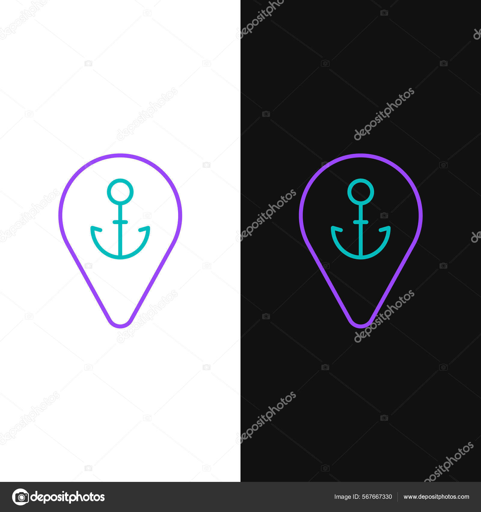 Line Map Pointer Anchor Icon Isolated White Black Background Colorful Stock Vector Image by ...