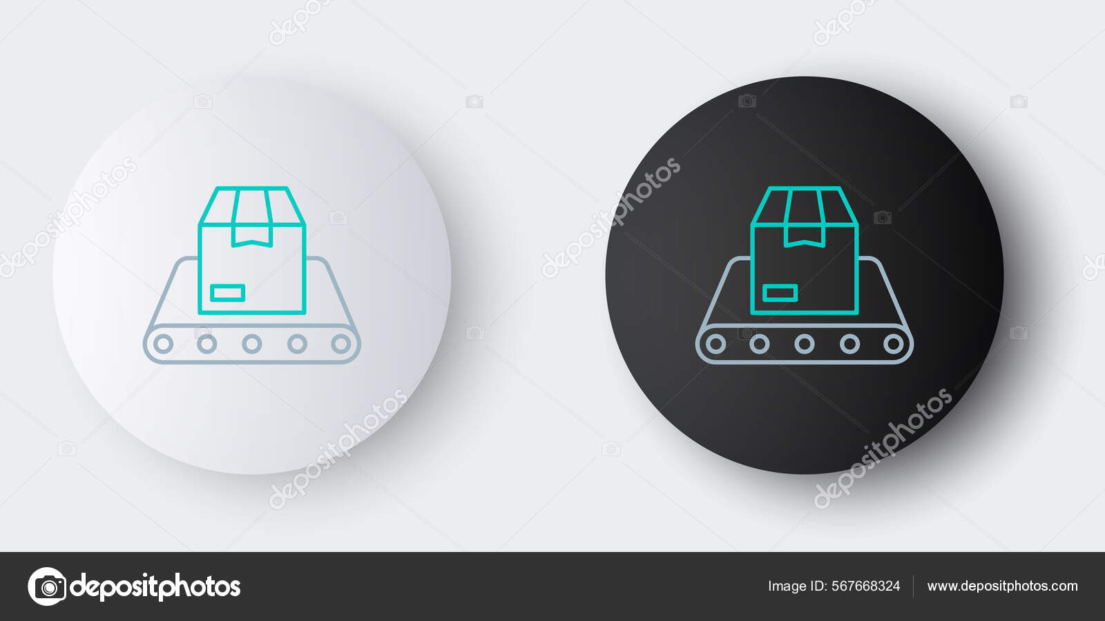 Line Conveyor Belt Cardboard Box Icon Isolated Grey Background Colorful ...