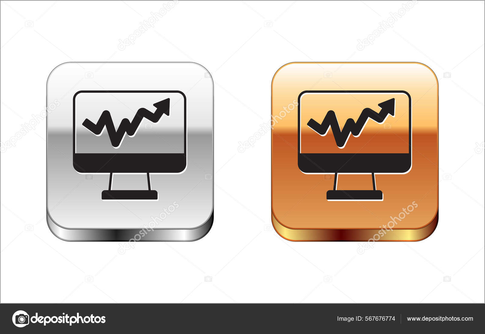 Black Computer Monitor Graph Chart Icon Isolated White Background ...