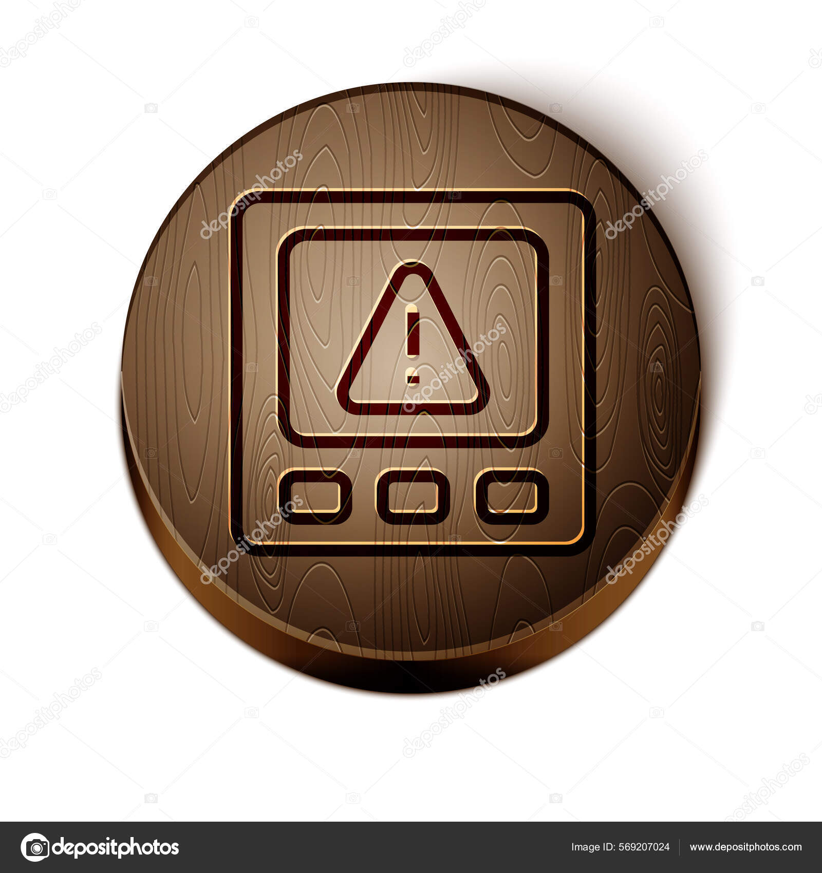 Brown line Gps device error icon isolated on white background. Wooden ...