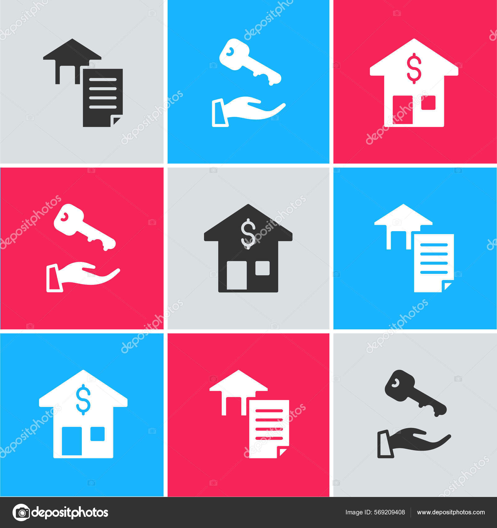 Set House contract, key and with dollar icon. Vector Stock Vector Image ...