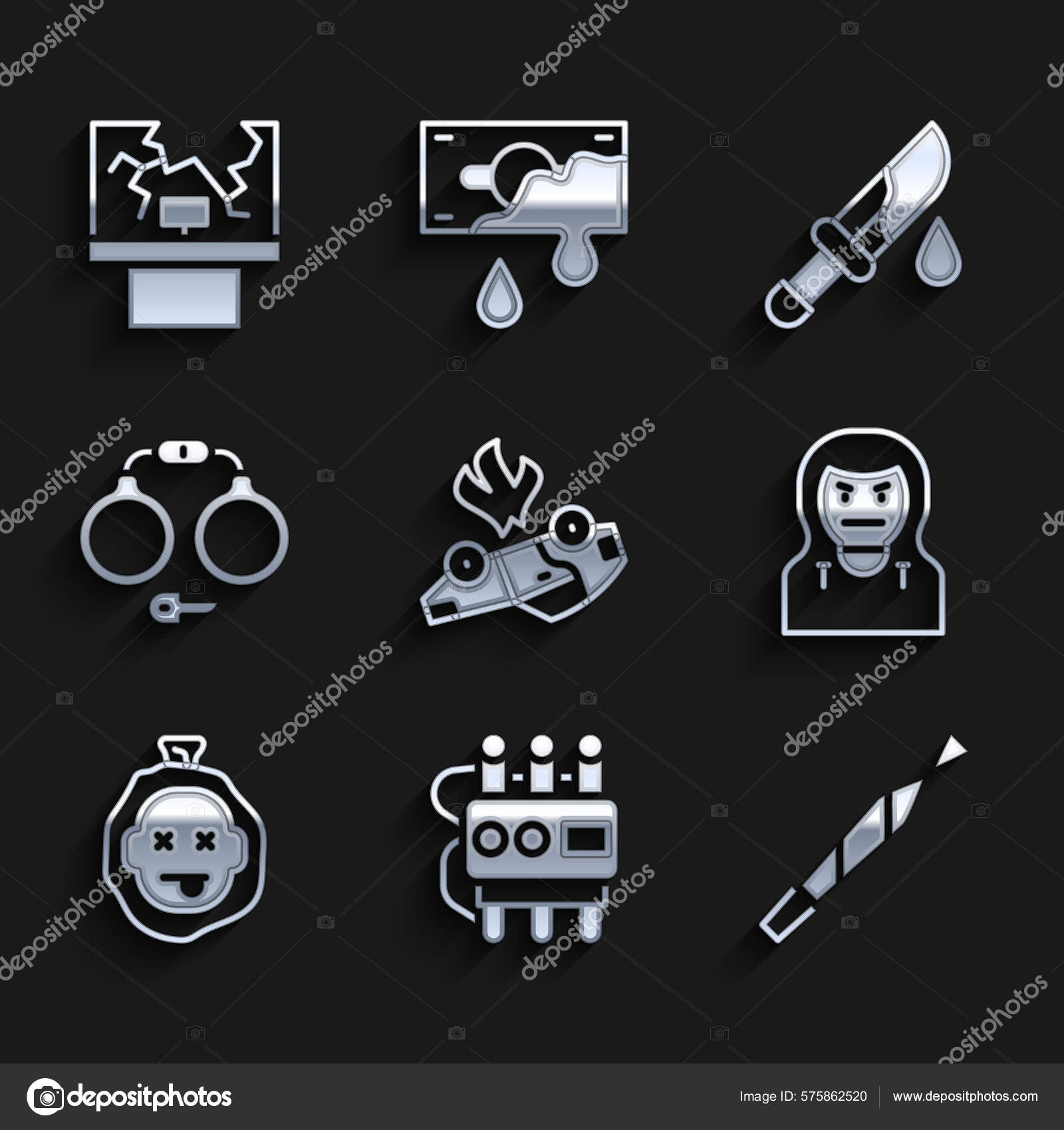 Set Burning Car Dynamite Timer Clock Marijuana Joint Thief Mask Stock ...