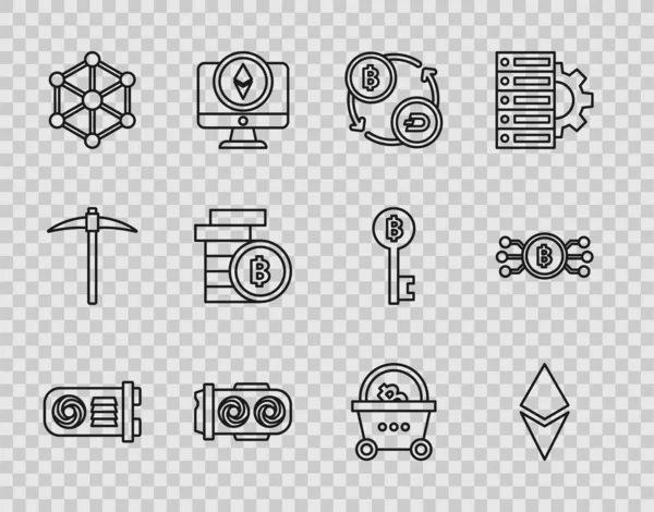 Set line Mining farm, Cryptocurrency coin Ethereum ETH, exchange, Blockchain technology, Bitcoin ...